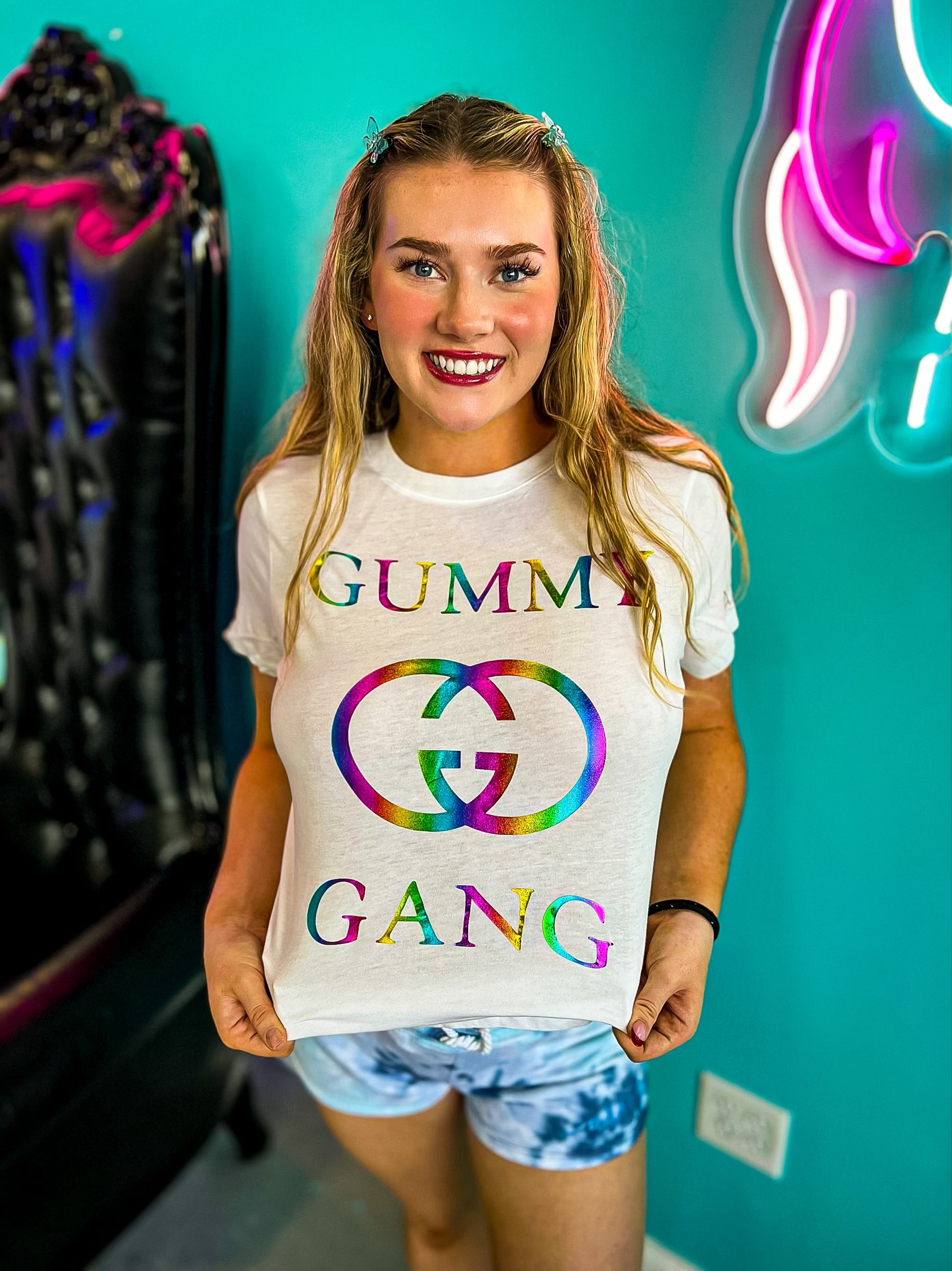 Ladies’s Fit White Gummy Gang – Arieyl Merch